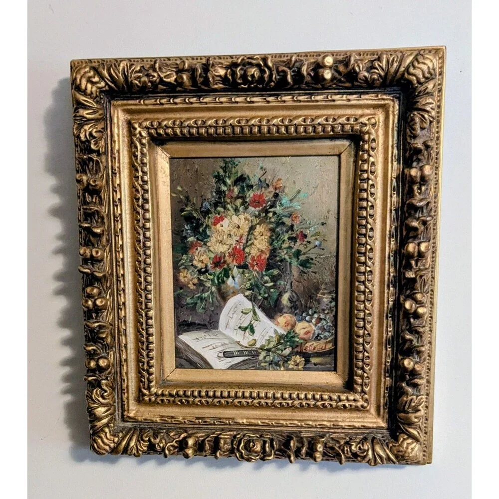Art | Genuine Still Life Oil Painting Floral Sheet Music Signed R ...